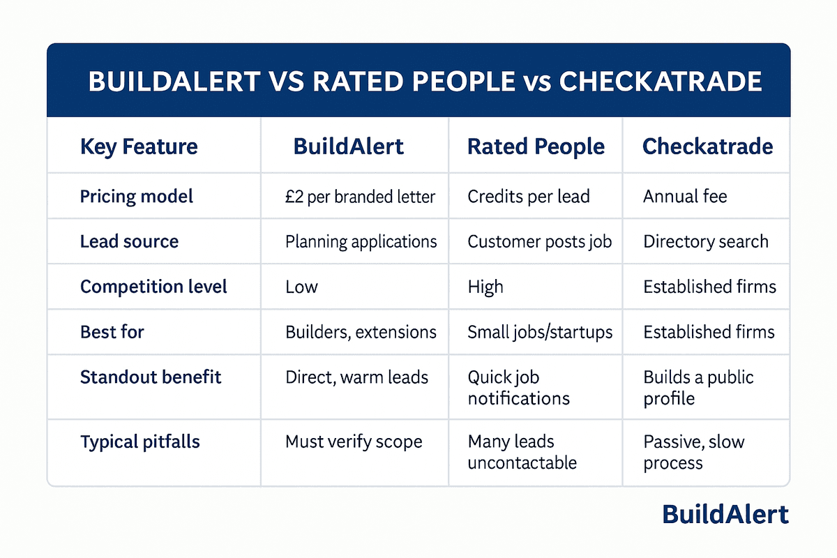 BuildAlert vs Rated People vs Checkatrade